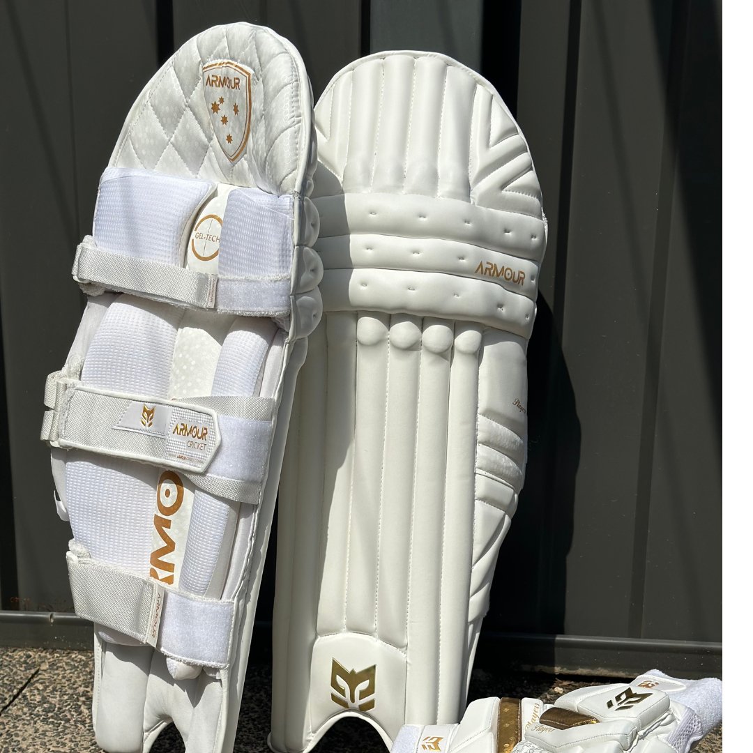 Armour Cricket Batting Leg Guard - Players Grade (White and Gold) - Leg ...